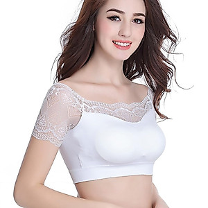 DRESHOW Lace Bralette Tank Tops Wireless Bra Lace Crop Top Padded Stretch Spaghetti Thin Strap Yoga Sports Bra for Women 92.5-165 Lbs