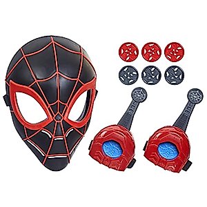 Spider-Man Marvel Across The Spider-Verse Web Action Gear, Miles Morales Costume Mask and Gauntlets, Super Hero Toys for 5 Year Old Boys and Girls and Up
