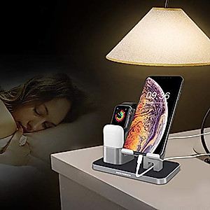 BENTOBEN Compatible with Apple Watch Stand Airpods Charger Dock Cell Phone Stand, Universal Desktop Stand Charging Station Holder for iWatch Airpods iPhone iPad Tablet Android Smartphone, Space Gray