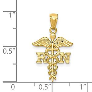 Solid 14k Yellow Gold Diamond-cut RN Registered Nurse Nurse Pendant Charm 24mm