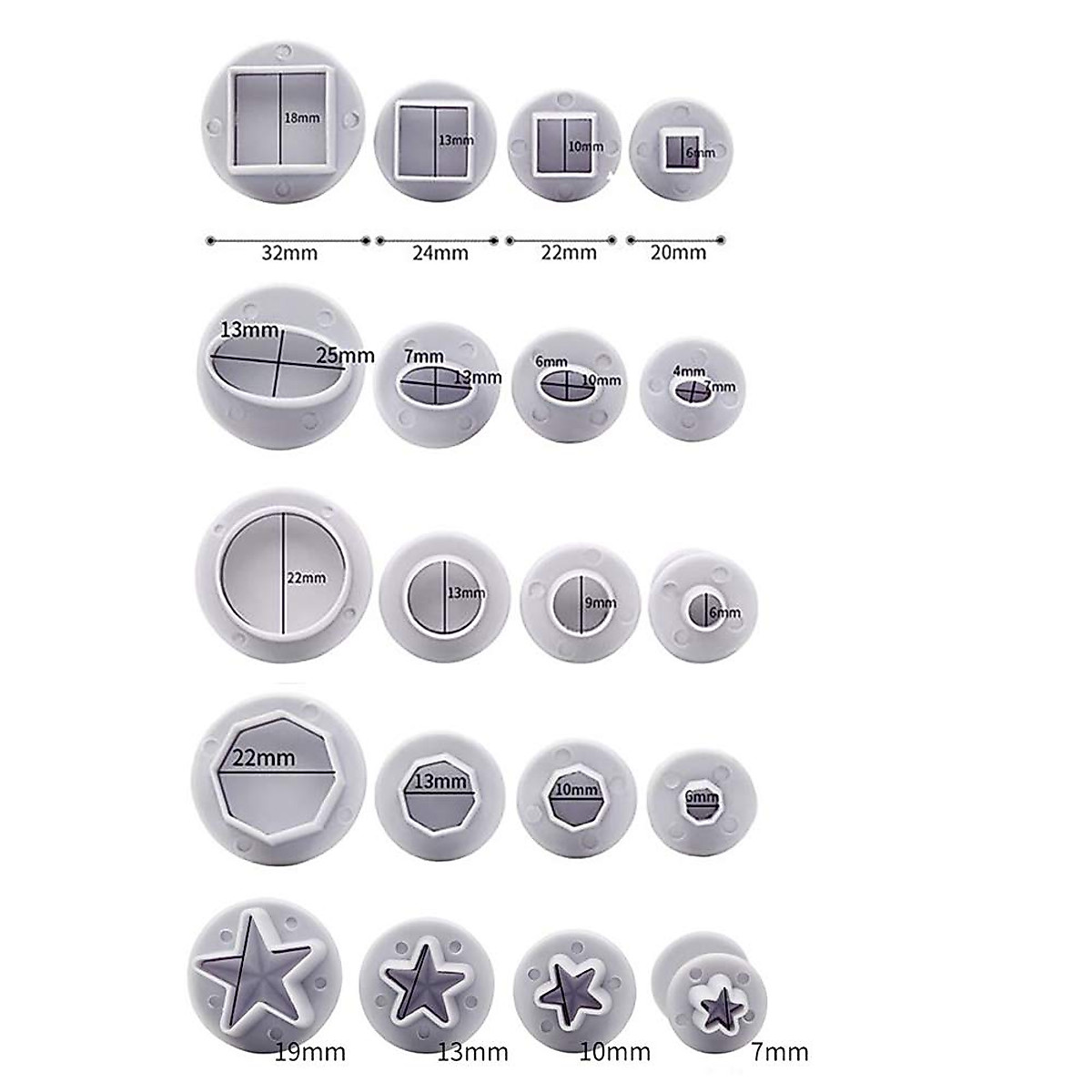INSPEE 20 Pieces Fondant Plunger Cutters Square/Oval/Circular/Polygon/Star Cookie Cutters Sugarcraft Cake DIY Decorating Tools