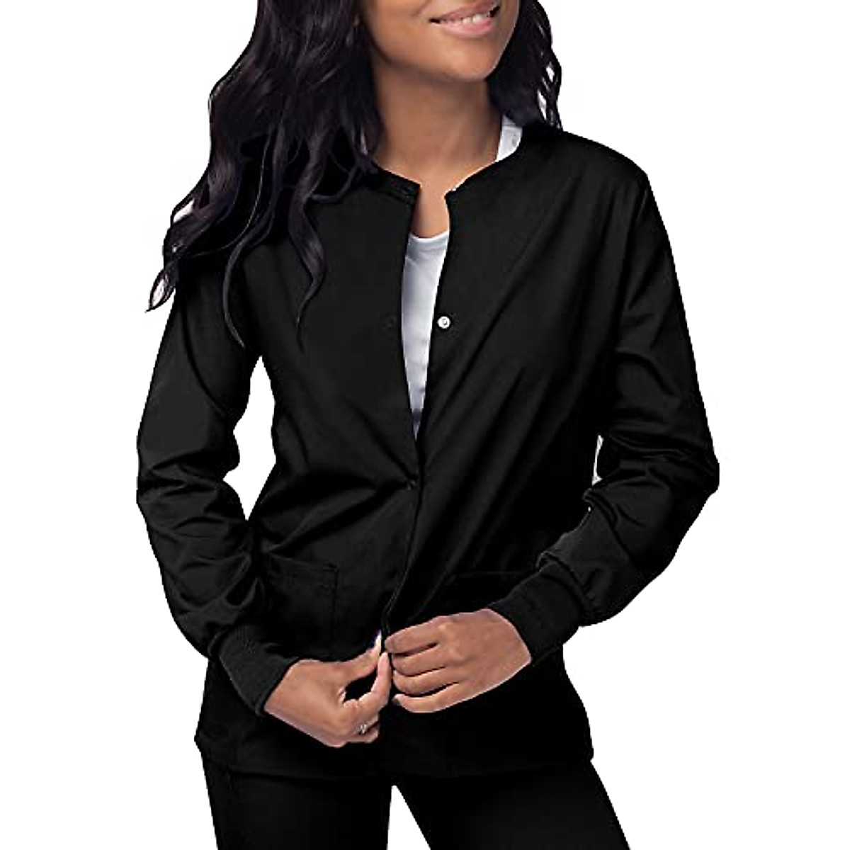 Sivvan Scrubs For Women - Front Snap Warm - Up Jacket - S8306 - Black - M