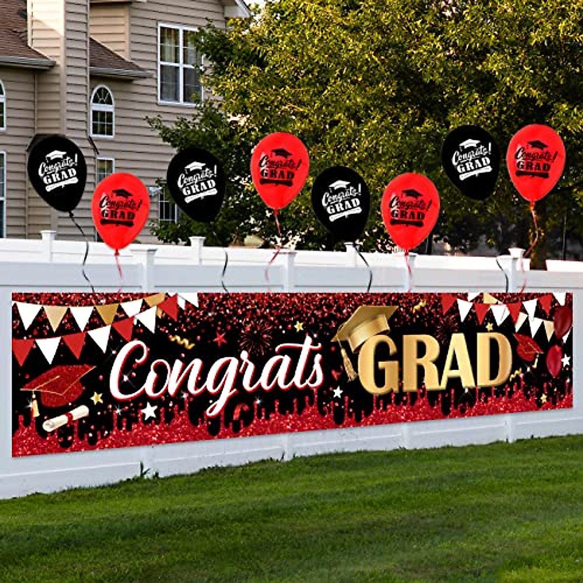 Red Banner Balloons Set Graduation Decorations Class of 2023 Congrats Grad Banner For High School Grad Party Decorations 2023