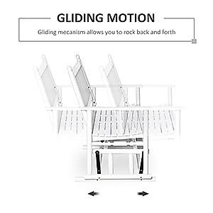 Outsunny Wooden Outdoor Glider Bench for Two People, Patio Loveseat Swing Rocking Chair with Armrest, Slatted Seat and Backrest, White