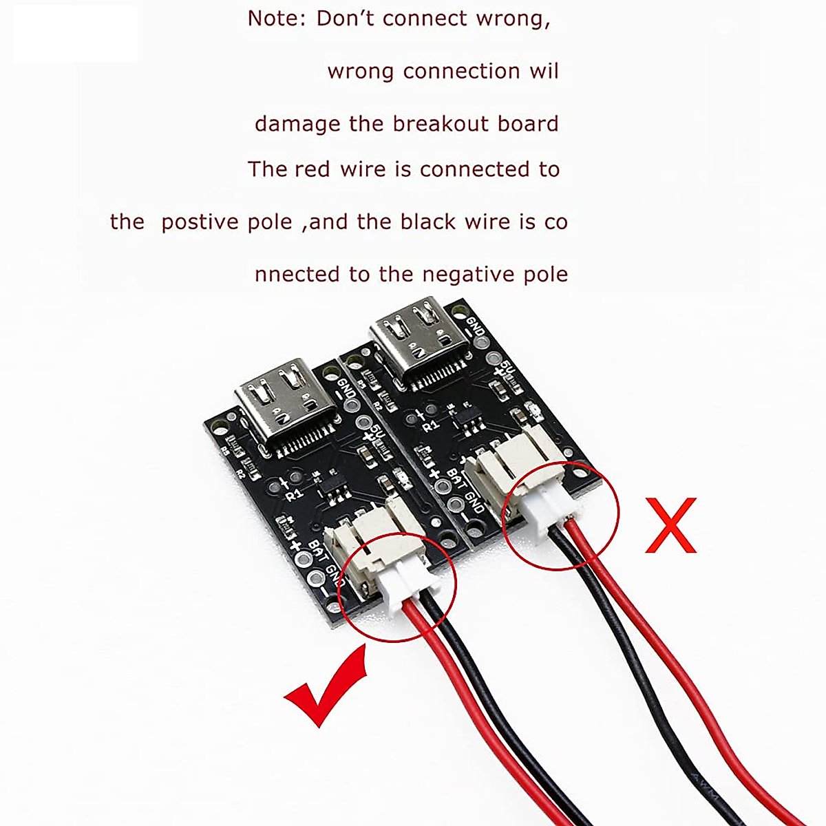 Treedix 2pcs Type C USB LiPo Battery Charger Board with Battery Protection JST Socket with LED Indicator Charging Rate Adjustable Automatic Power-Down