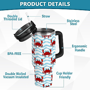 SDMKA 30oz Stainless Steel Tumbler with Straw and Handle, Vacuum Insulated Double-Walled Travel Mug, BPA-Free Leakproof Cup for Hot/Cold Beverages, Red Orange Crabs