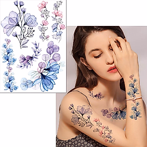 GLARYYEARS X-ray Flower Temporary Tattoo, 8-Pack Creative Realistic Flower Tattoos, Floral Design Variety Pack Fake Tattoo Stickers for Women Girls, Long-lasting Tattoos for Body Face Hand Arm
