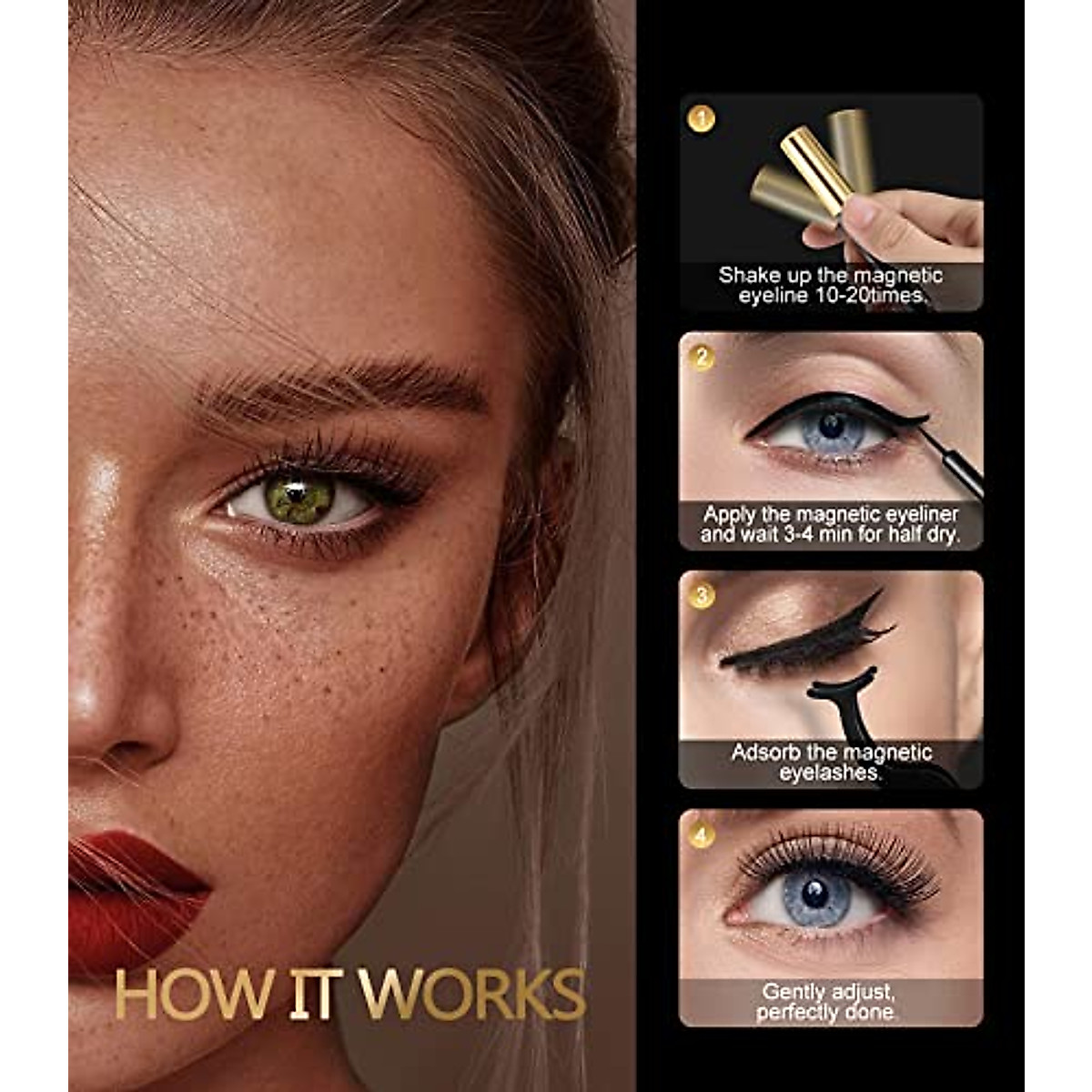 Larbois Magnetic Eyelashes 5 Pairs, Magnetic Eyelashes with Eyeliner Kit Easy to Wear, Comfortable ＆ Reusable False Lashes From Natural to Gorgeous Styles No Glue Needed