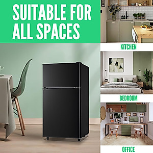 WANAI Mini Fridge with Freezer Small Double Door Refrigerator Freezer-on-Top, Black Fridge with 7 Adjustable Thermostat and Adjustable Shelves