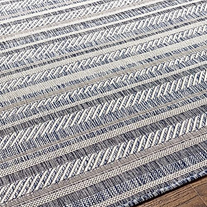 Hauteloom Emirgazi Hallway, Kitchen Patio Outdoor Runner Rug - Global - Blue, Gray - 2'7" x 12'