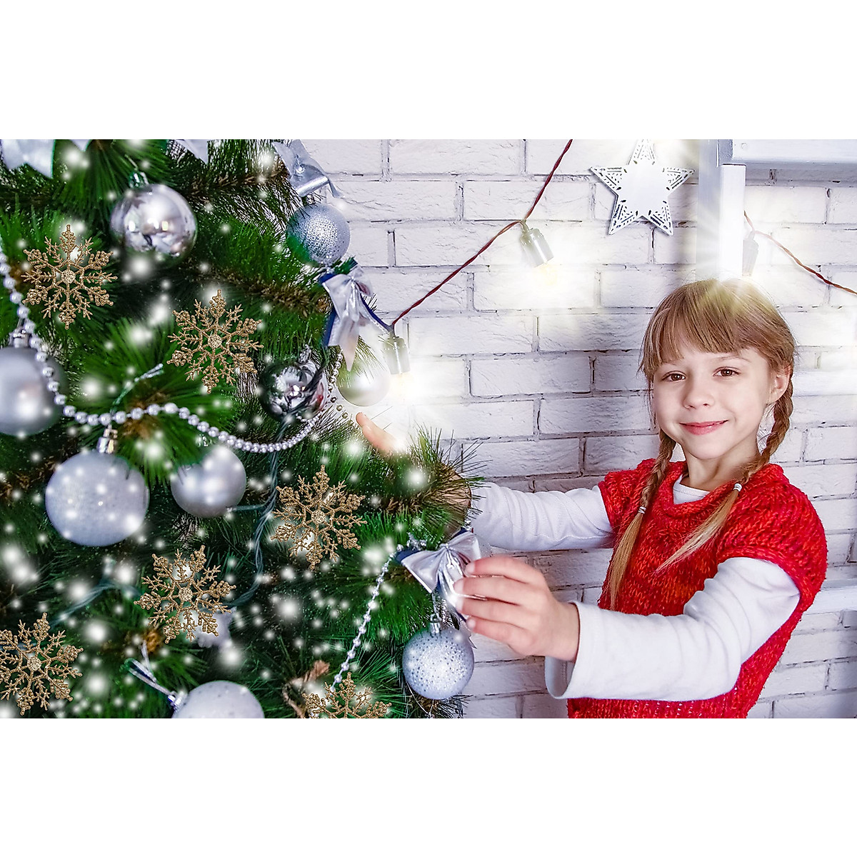 Christmas Traditions 4 inch Gold Glittered Snowflake Ornaments (Set of 28) Hanging Tree Decorations (Gold)