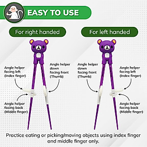 Kids Chopsticks For Beginners - Learning Edition - 6 Pairs + 6 Chopstick Helpers - Cute Bear Training Chopsticks, Dishwasher Safe