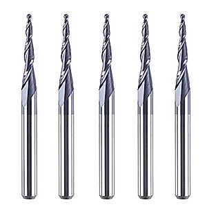 SpeTool 5Pc/Pack Tapered Cone 1/8 End Mills 0.5MM Cutting Radius(1.0mm Diameter) 3D Wood Engrave CNC Router Bits Tools