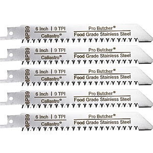 Caliastro 6-Inch Stainless Steel Frozen Meat Bone Cutting Saw Blades for Reciprocating and Sawzall Saws 5-Pack