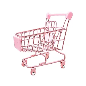 Mini Supermarket Handcart, Mini Shopping Cart Supermarket Handcart Shopping Utility Cart Mode Desk Storage Toy Holder(Pink)