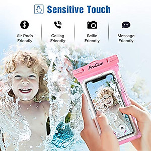 2 Pack ProCase Waterproof Phone Case Dry Bag Pouch, for iPhone 14 Plus Pro Max, iPhone 13 12 Pro Max, 11 Xs Max XR X 8 7 6S Plus, Galaxy S22 S22+ S21 FE, Up to 7.0 inch -Pink/Black