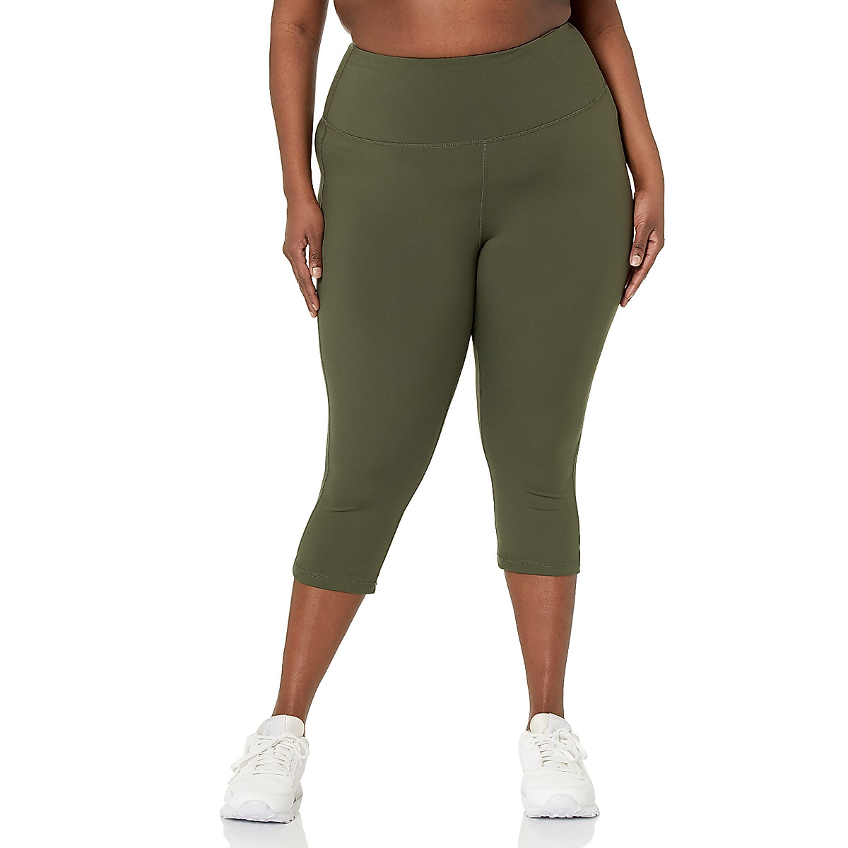 Amazon Essentials Women's Active Sculpt Workout Athleisure High Rise Capri Leggings (Available in Plus Size), Olive, Medium