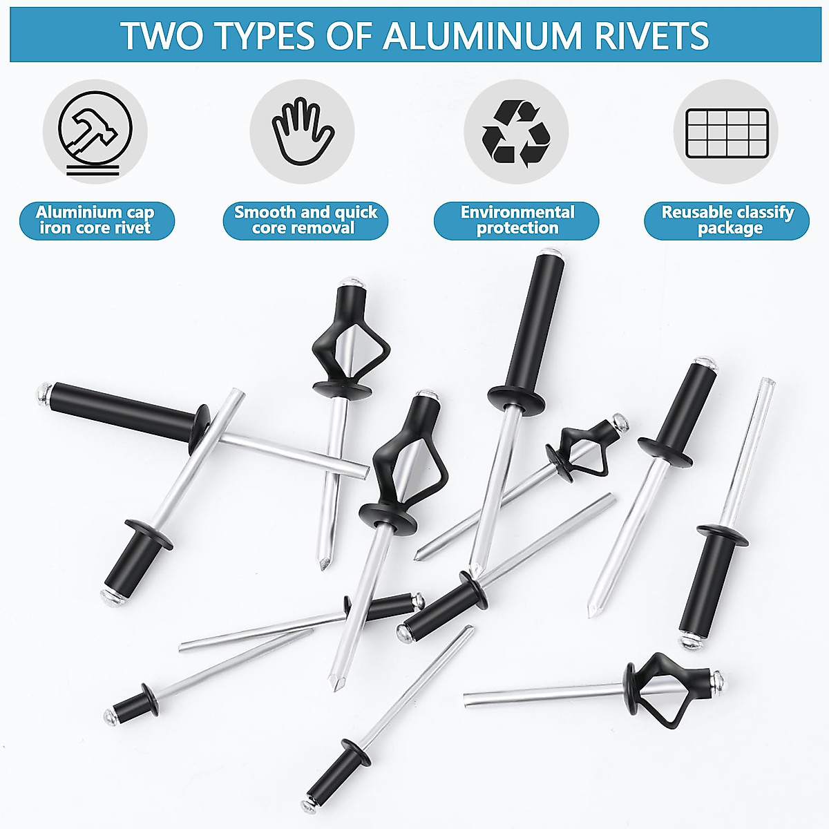 280pcs Black Pop Rivets Assortment Kit, SUVICTONG Aluminum Blind Rivets, (1/8" 5/32" 3/16") 13 Sizes Tri-fold Exploding Pop Rivet with Reinforced Label Case for Kayak Marine Boat
