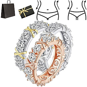 Moissanite Magnetology Lymphvity Ring, Magnetic Zircon Shaping Cross Full Moissanite Diamond Ring, Magnetic Rings for Women Weight Loss, Unclog Bloodstream and Lymph Nodes (8, 3pcs, Mix)