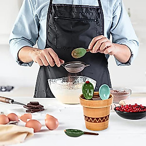 Cactus Measuring Spoons Set in Pot Cute Ceramic Kitchen Measuring Cups and Spoons Set with Holder for Baking Salt Sugar