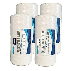 IPW Industries Inc. Whole House Sediment Water Filter - 5 Micron String Wound Filter - Full Flow Filter 10" x 4.5" Filtration Systems (4 Pack of Filters)