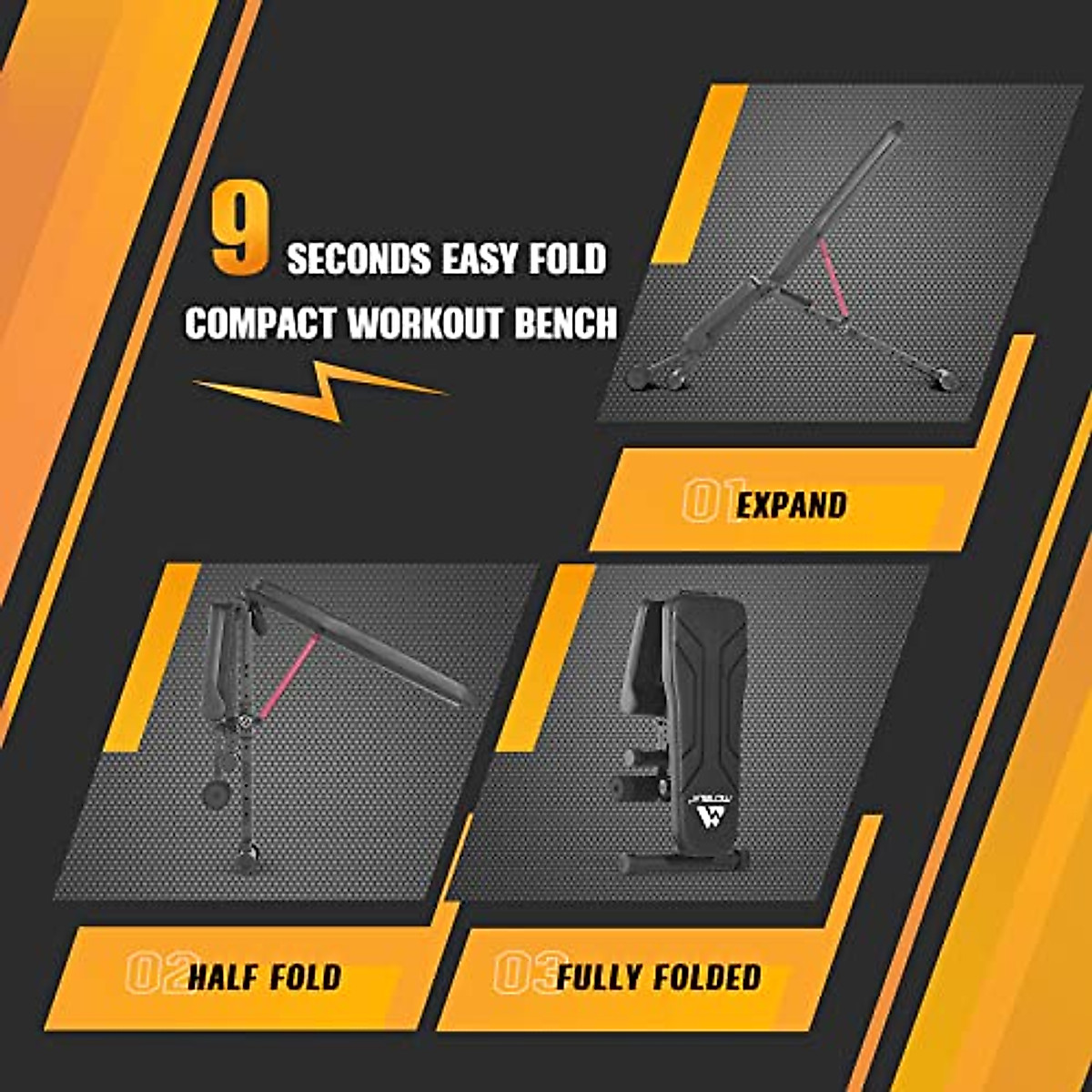 Adjustable weight bench, Foldable Workout Bench with 8+4+3 Angles and Quick Adjustable knob（Automatic Lock) - Weight capacity 650lbs, Easy to assemble