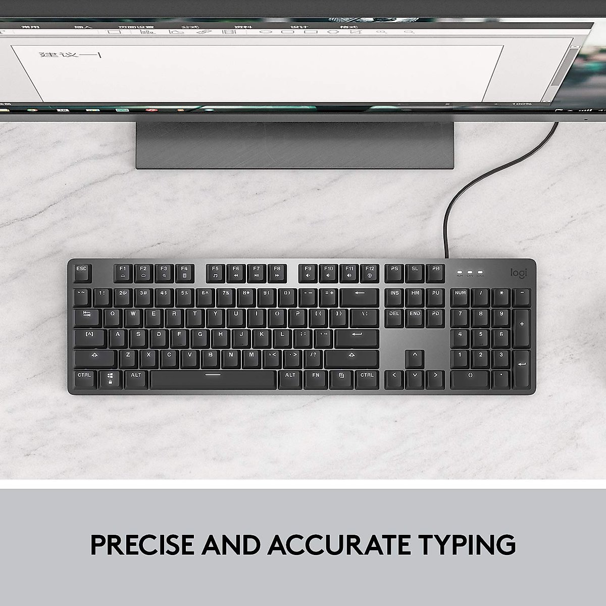 Logitech K845 Mechanical Illuminated Keyboard, Strong Adjustable Tilt Legs, Full Size, Aluminum Top Case, 104 Keys, USB Corded, Windows (TTC Red Switches)