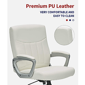 CLATINA Office Computer Desk Chair Executive Mid Back Chair Comfortable Ergonomic Managerial Chair Adjustable PU Leather Home Office Desk Chair Swivel, White 1PK