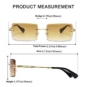aisswzber Fashion Rimless Rectangle Sunglasses for Women Men Square Glasses Ultralight UV400 Eyewear Unisex 9031