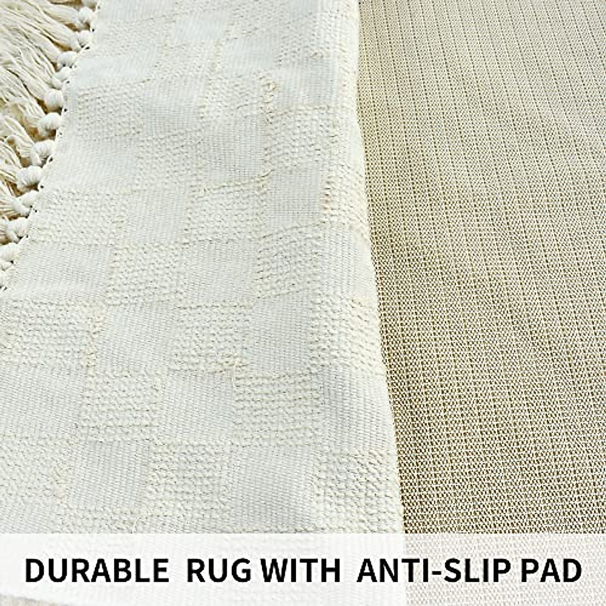 Zeeinx Boho Bathroom Rugs 2'x3' Cotton Hand Woven Area Rug with Tassels Cute Checkerboard Tufted Rug Farmhouse Throw Rug for Laundry Bedroom Living Room Entryway