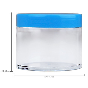 Beauticom 60 Grams/60 ML (2 Oz) Round Clear Leak Proof Plastic Container Jars with Blue Lids for Travel Storage Makeup Cosmetic Lotion Scrubs Creams Oils Salves Ointments (3 Jars)