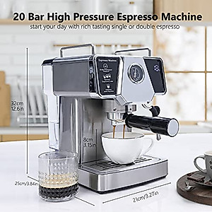 Homtone Espresso Machine 20 Bar, Stainless Steel Espresso Machine with Milk Frother for Cappuccino, Latte, Touch Screen Espresso Coffee Maker for Home (Retro)