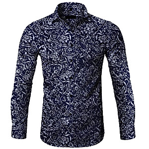 Men's Casual Hawaii Floral Printed Shirts Loose Long Sleeve Button Lapel T-Shirt Fashion Top Blouse