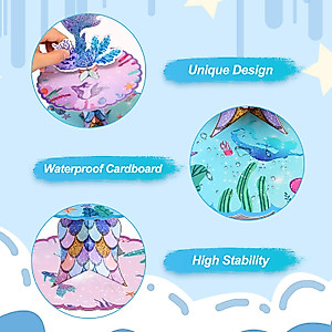BACUTHY 2 Pack Mermaid Cupcake Stand Birthday Party Decorations, Under The Sea Supplies Favors with Mermaid Tail Toppers for Little Girl, Baby Shower
