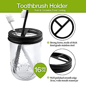 4pcs Rustic Mason Jar Bathroom Accessories Set- Liquid Soap Pump Dispenser and 2 Small Apothecary Storage Glass Jars&Toothbrush Stand Holder for Bathroom, Farmhouse Home Decor, Kitchen Sink (Black)