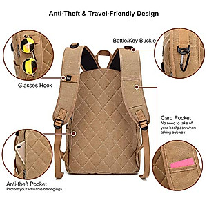 UNIWALK Canvas Laptop Backpack, Waterproof College Backpack With USB Charging Port For Men Women, Vintage Anti-theft Travel Daypack Rucksack Fits up to 15.6 inch Computer(Brown)
