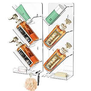 Kamehame 2 Pack Acrylic Shower Shelves, Shower Shampoo Holder, Bathroom Organizer Shower Caddy
