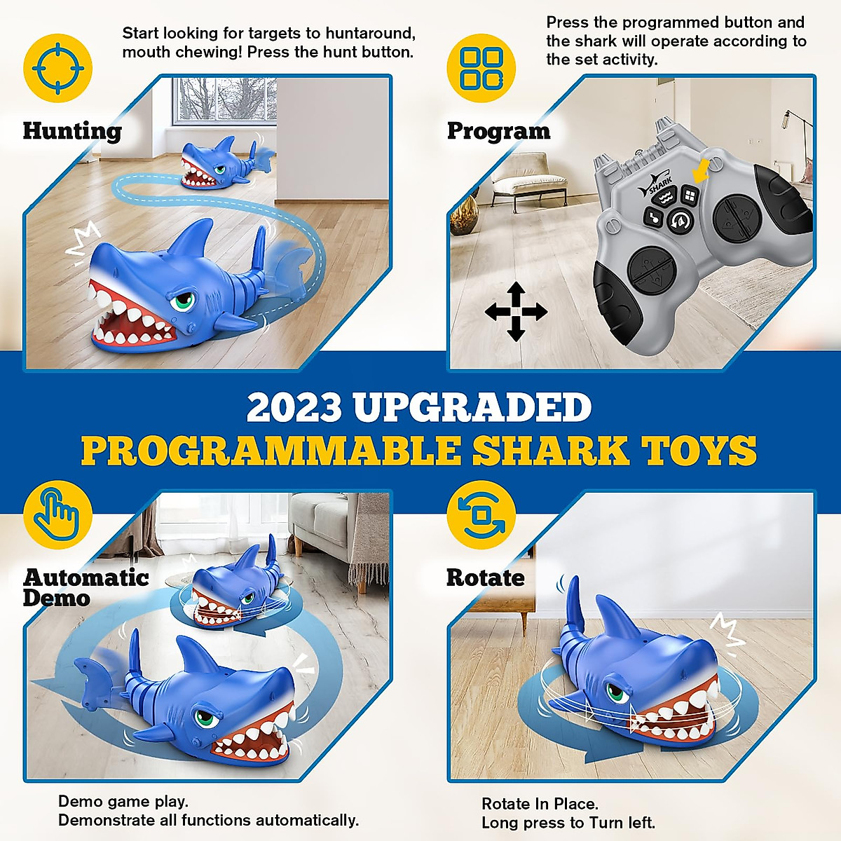 KIDDITOY Remote Control Shark Toy for Kids 3+ - Rechargeable RC Shark Robot with Realistic Biting Action, Interactive Gifts for Boys Ages 3-12, Stocking Stuffers, Birthday Gifts