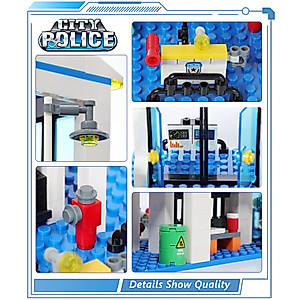 736 Pieces City Police Station & Car Building Blocks Set, with 3 Police Cars Toy, Cop Patrol Car, Escort Vehicle, Prison Car, City Police Sets Toy Building Bricks Kit, Gift for Boys Girls 6-12
