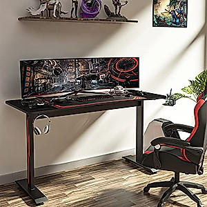 Sleepmax Gaming/Computer Desk 63 Inch, T-Shaped Gaming/Computer Table with Large Mouse Pad, Black PC Desk Gamer Setup with Cup Holder and Headphone Hook for Home/Office