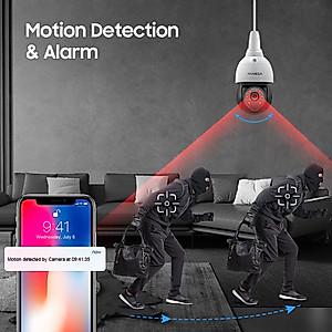 INQMEGA 3MP Light Bulb Camera, 2.4GHz Wireless Home Security Camera, Motion Detection & Tracking Alarm, 2-Way Audio, Enhanced Night Vision, 360° View PTZ Large Lightbulb Camera Indoors/Outdoors