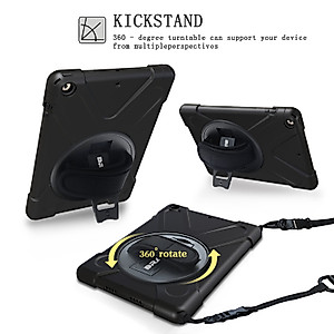 BRAECN iPad Air Shockproof Case - Heavy Duty Full-Body Rugged Protective Case with 360 Degree Swivel Kickstand/Hand Strap/Shoulder Strap for Apple iPad Air 1st Generation 9.7 inch (Black)