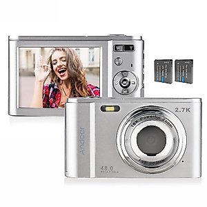 Andoer Portable Digital Camera 48MP 2.7K 2.88-inch IPS Screen 16X Zoom Auto Focus Self-Timer 128GB Extended Memory Face Detection Anti-Shaking with 2pcs Batteries Hand Strap Carry Pouch
