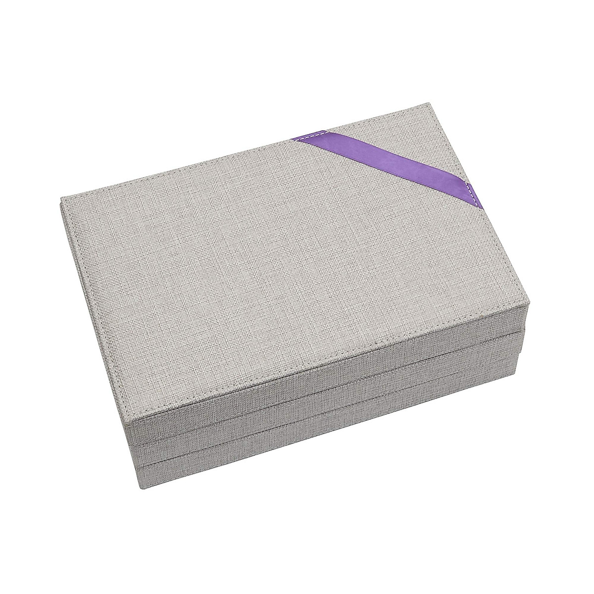 Household Essentials Grey Stacking Jewelry Organizer Box Tray Set with Removable Lid Fabric (744-1)