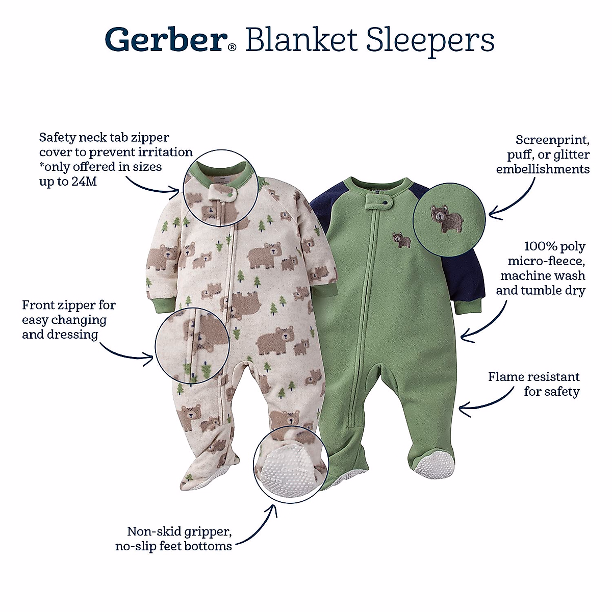 Gerber Unisex Baby Toddler Flame Resistant Fleece Footed Holiday Pajamas 2-Pack Red Black Snowman 18 Months