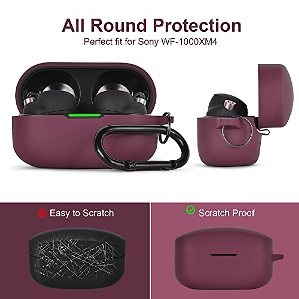 AIRSPO Case Compatible with Sony WF-1000XM4 Silicone Protective Skin Case Cover for Sony Wireless Earbuds (Burgundy)