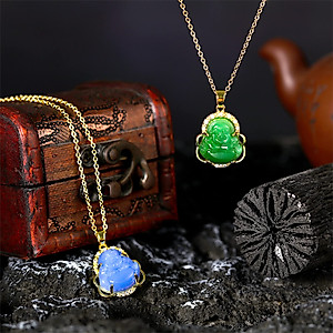 6 Pieces Laughing Buddha Necklace Crystal Cubic Zirconia Buddha Pendant Bling Gold Plated Jewelry Good Luck Chain for Women Men (Red, Black)