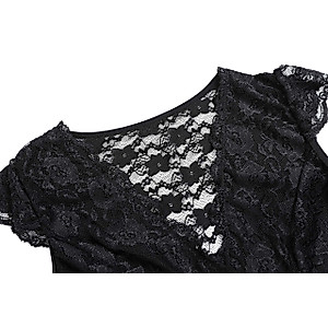 Women's Plus Size Lingerie Lace Babydoll Black Chemise Set Sleepwear (R007,Black,XL)