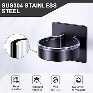 WAYASI Blow Dryer Holder Wall Mounted, Black Hair Dryer Holder, Stainless Steel Blow Dryer Organizer, Hair Tool Organizer for Hair Dryer Hanger, Adhesive Hair Dryer Storage for Bathroom Barber Shop