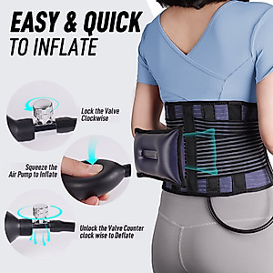 FEATOL Back Brace with Inflatable Pad for Men Women Lower Back Pain Relief, Heavy Lifting,Scoliosis and Herniated Disc Breathable Back Support Belt L/XL fits 29"-37“